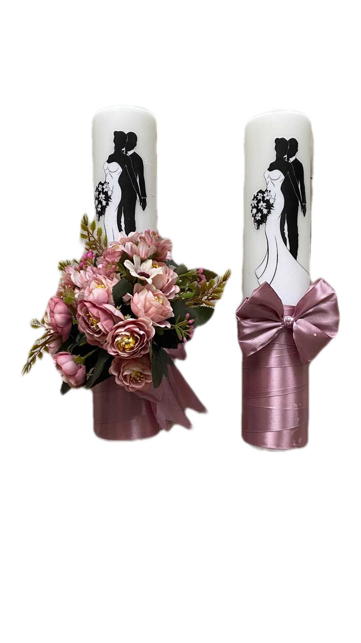 Set Lumanari Nunta si Cununie Roz pudrat – Hainute Magice